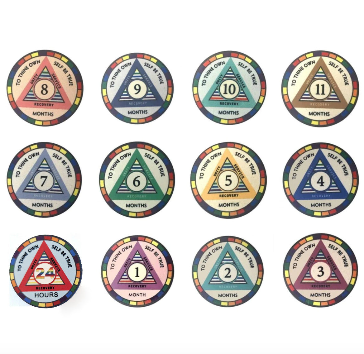 12-Pack Rainbow AA Monthly Chips: Celebrate Sobriety from 24 Hours to ...